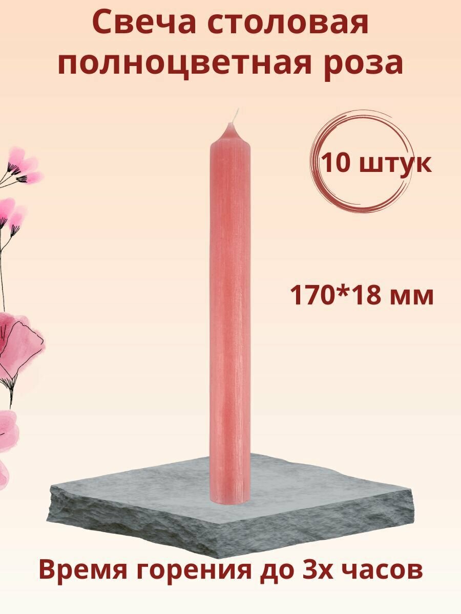 Свеча столовая/хозяйственная полноцветная "Пастель" 170х18 мм, цвет: роза, время горения 2-3 ч, 10 шт.