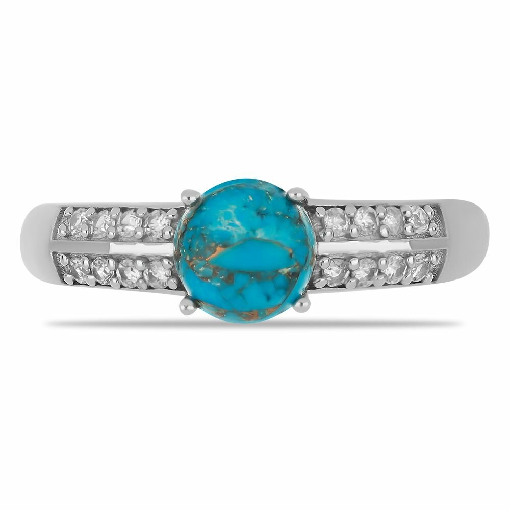 Кольцо, серебро, 925 проба, родирование, бирюза, циркон