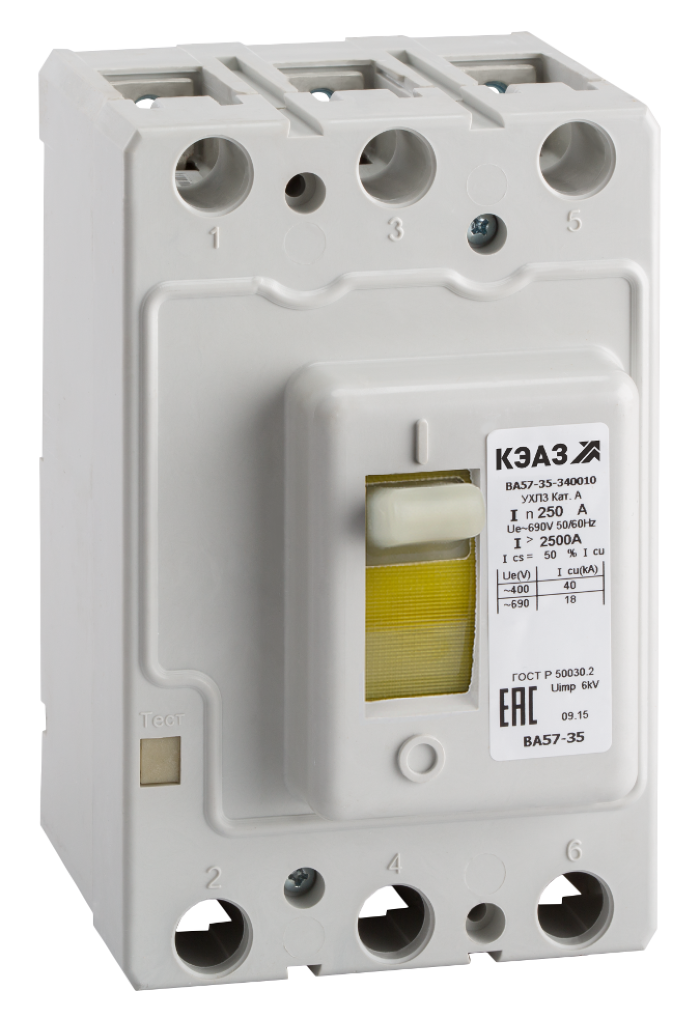 Автоматический выключатель КЭАЗ ВА57-35-340010-63А-630-690AC-УХЛ3 в литом корпусе, 3P, 240017 / электроавтомат