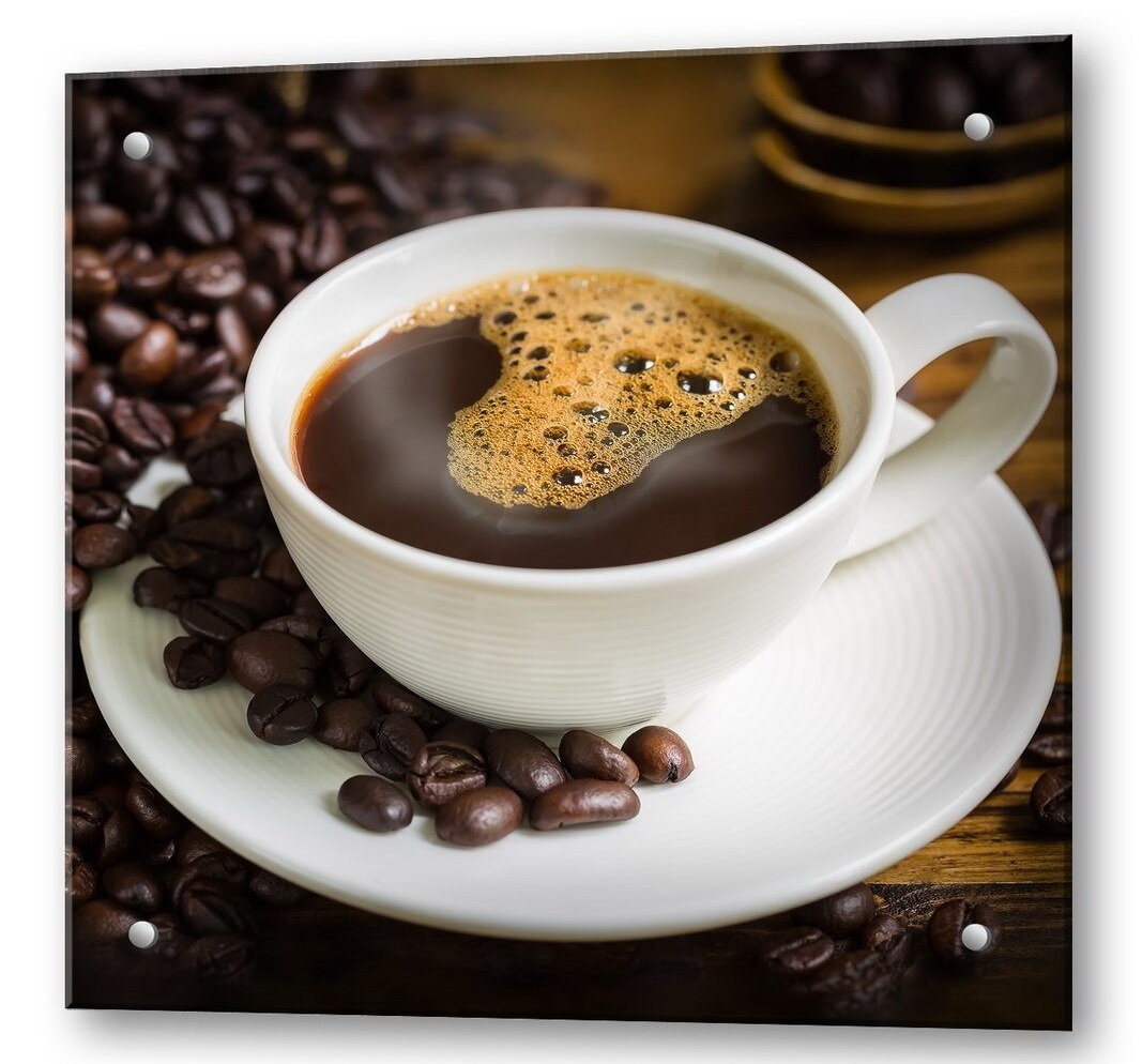 Кухонный экран из закаленного стекла "утренний эспрессо" - (600х600х4 мм)