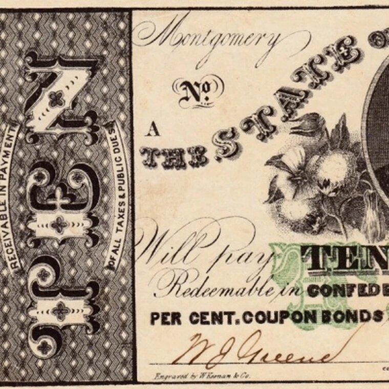 10 долларов 1864 года штат Алабама, сувенирная копия, банкноты и купюры редкие коллекционные