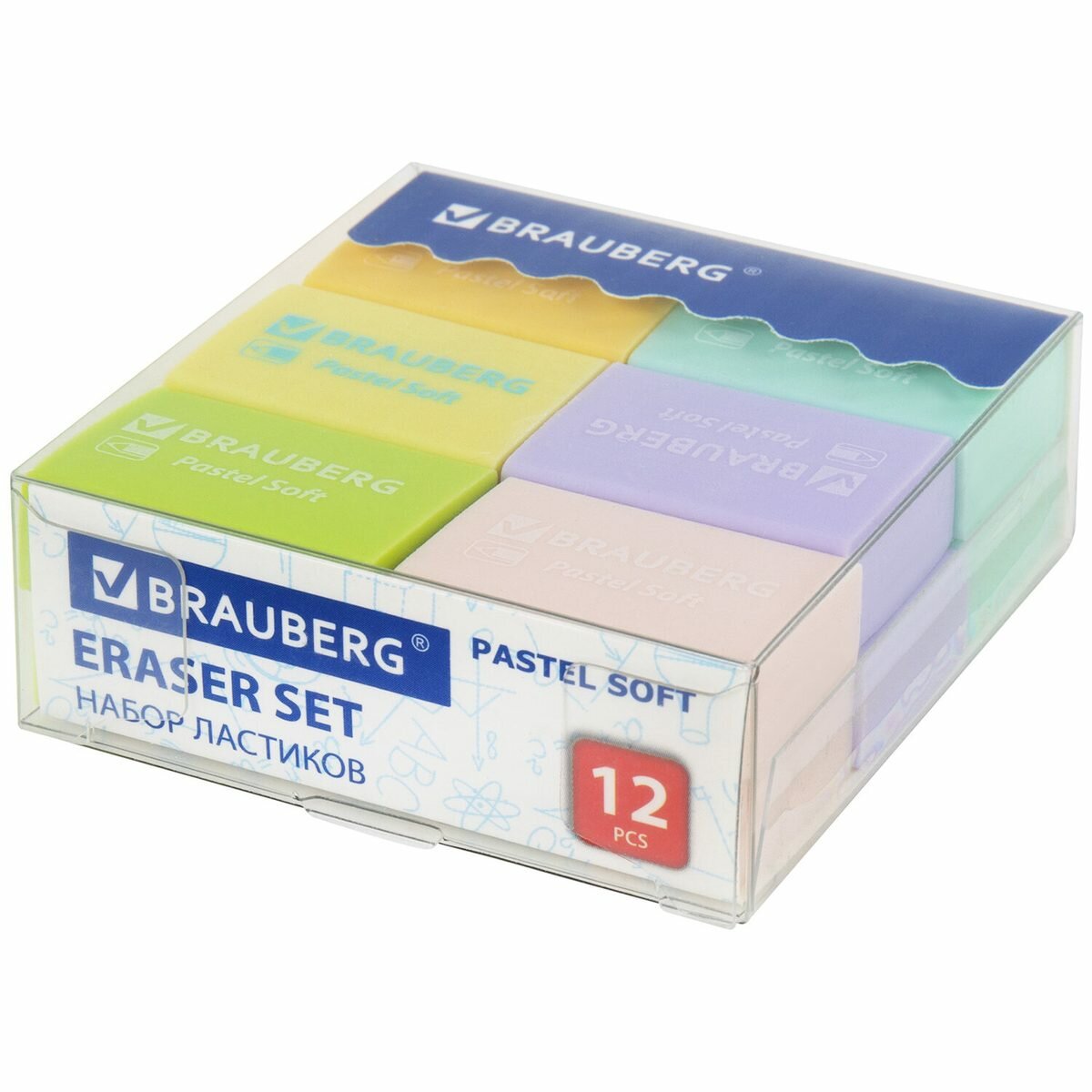 Набор ластиков Brauberg Pastel Soft, 31х20х10мм, эко-ПВХ, 12шт. (229598), 6 уп.