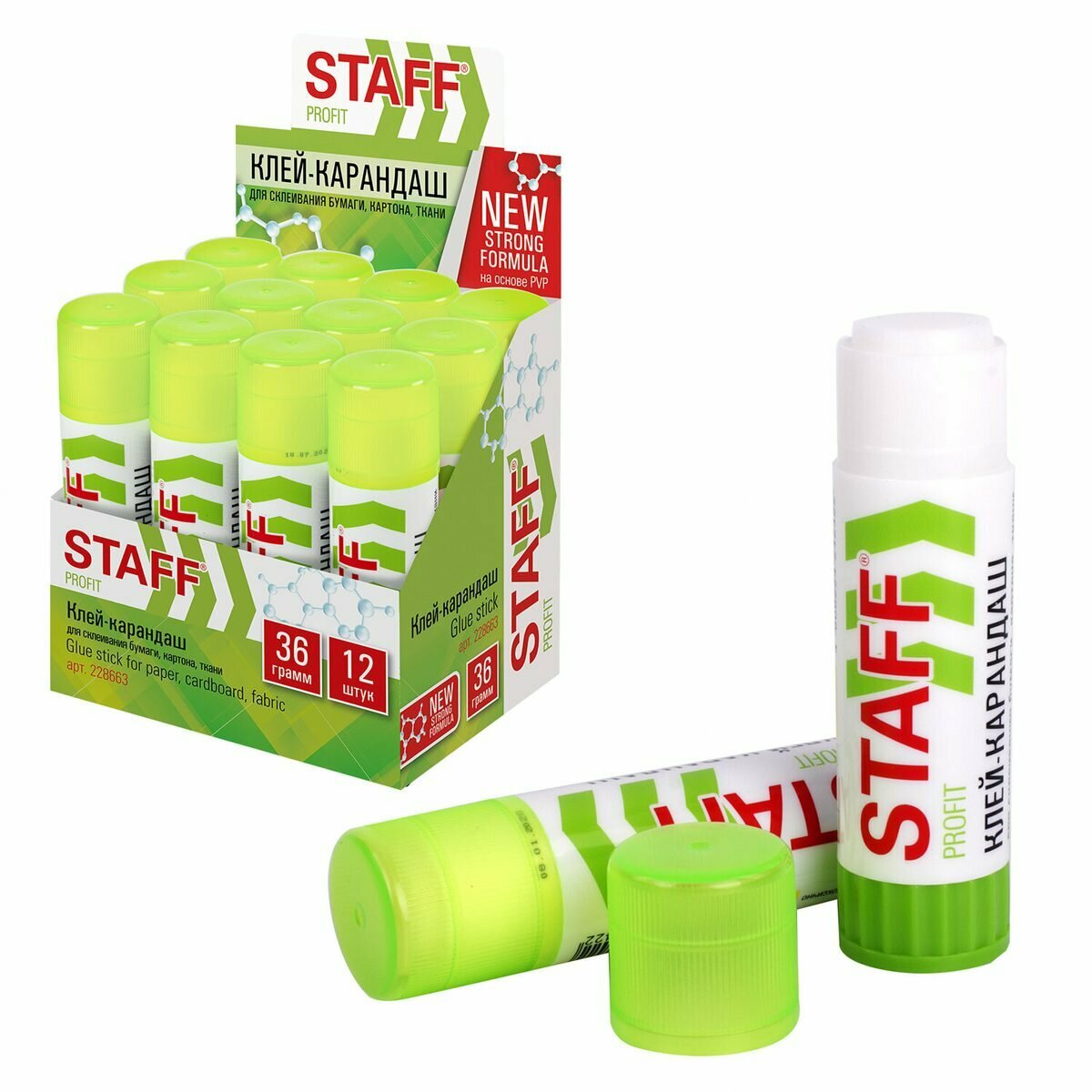 Клей-карандаш Staff Profit, 36г, усиленный, PVP-основа (228663), 12шт.