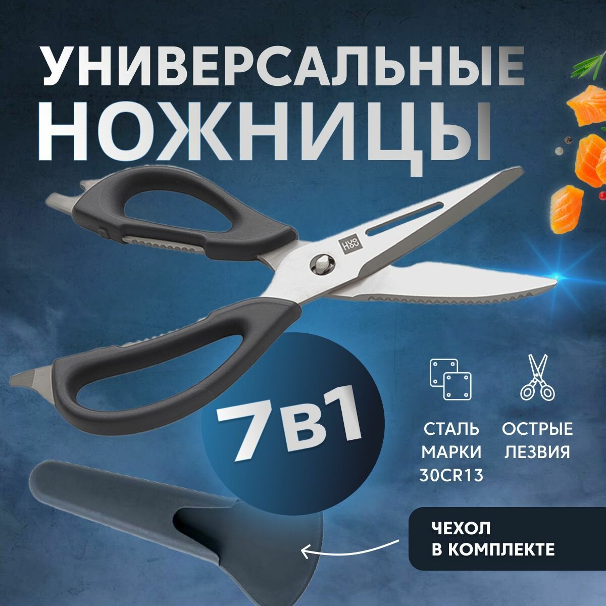 Многофункциональные кухонные ножницы с магнитным держателем HuoHou Versatile Kitchen Scissors HU0291 Black