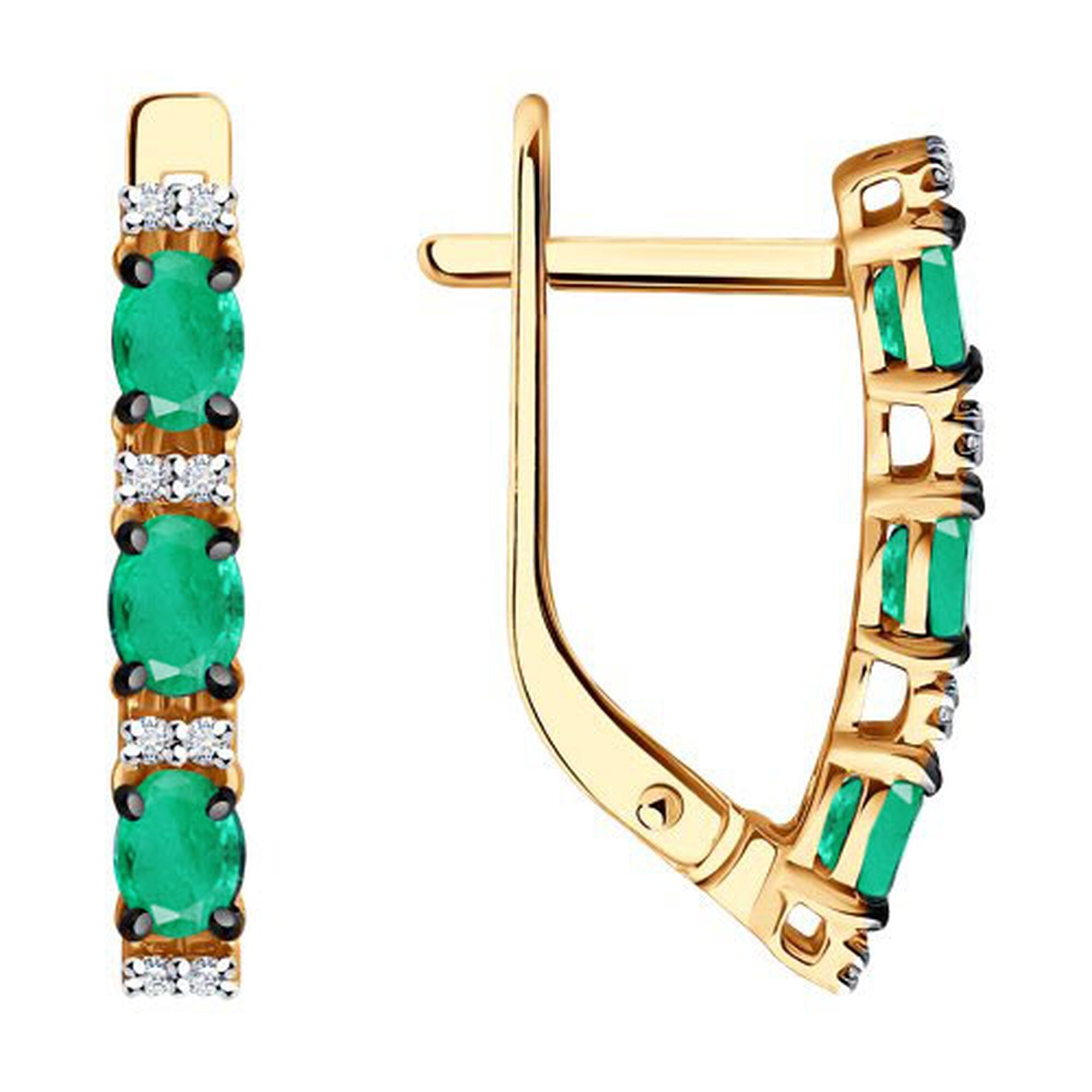 Серьги, красное золото, 585 проба, изумруд, бриллиант