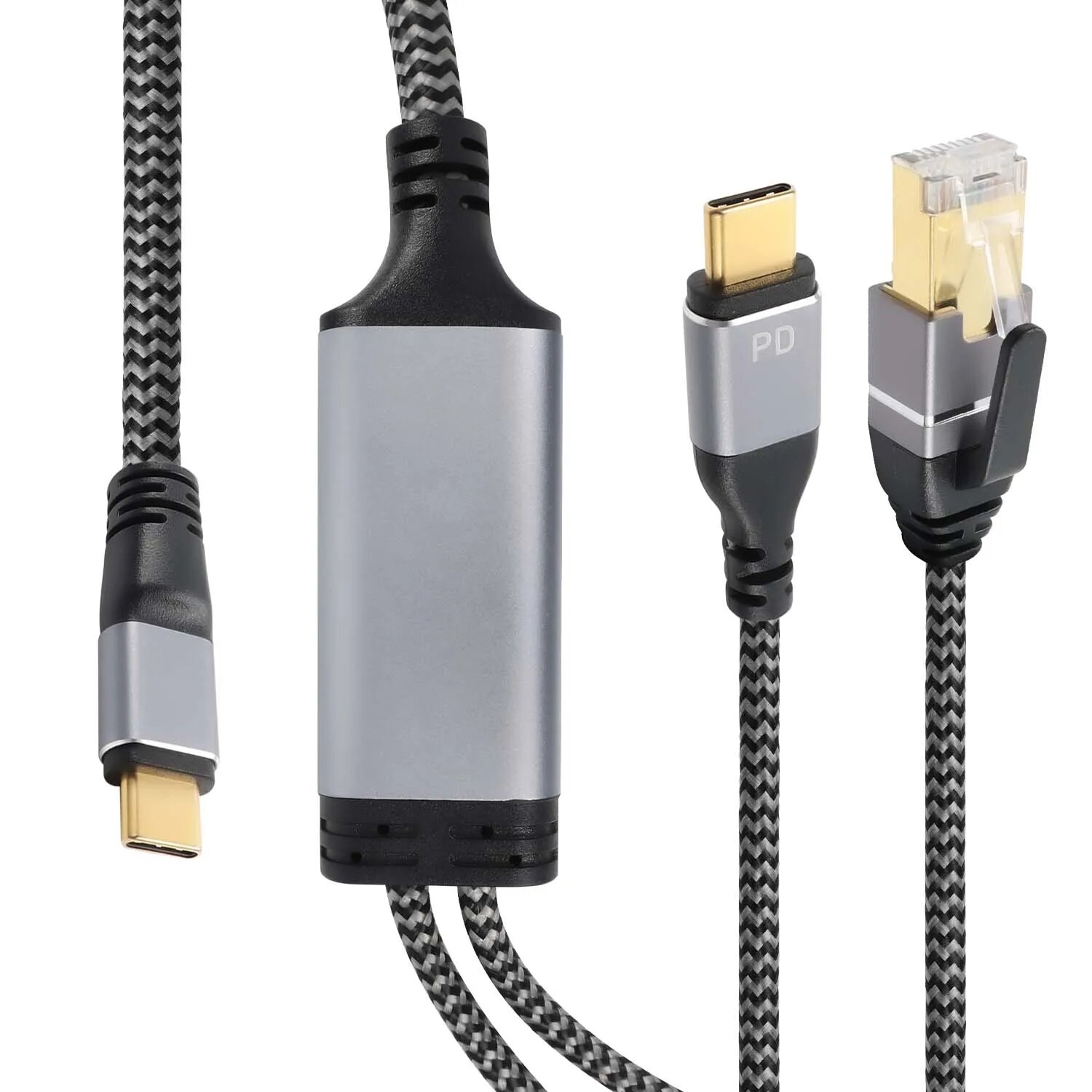 USB C — Ethernet кабель с зарядкой 100 Вт 1,8 м, PD in RJ45