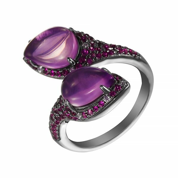 Кольцо, серебро, 925 проба, родирование, циркон, аметрин