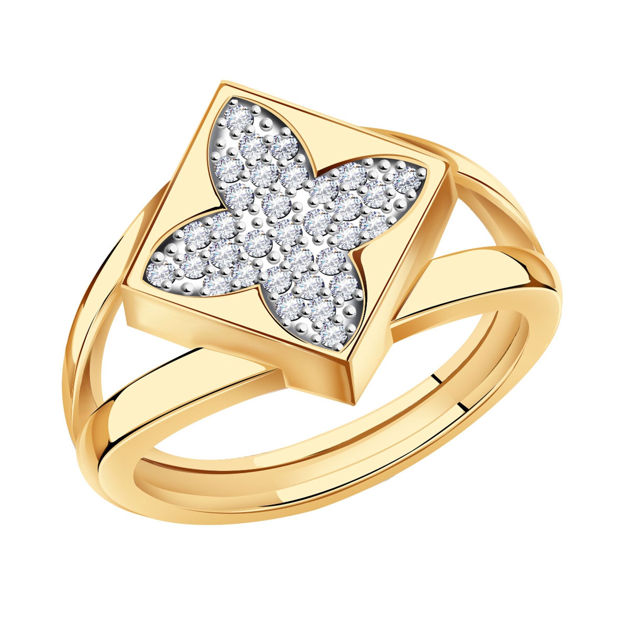 Кольцо, красное золото, 585 проба, фианит