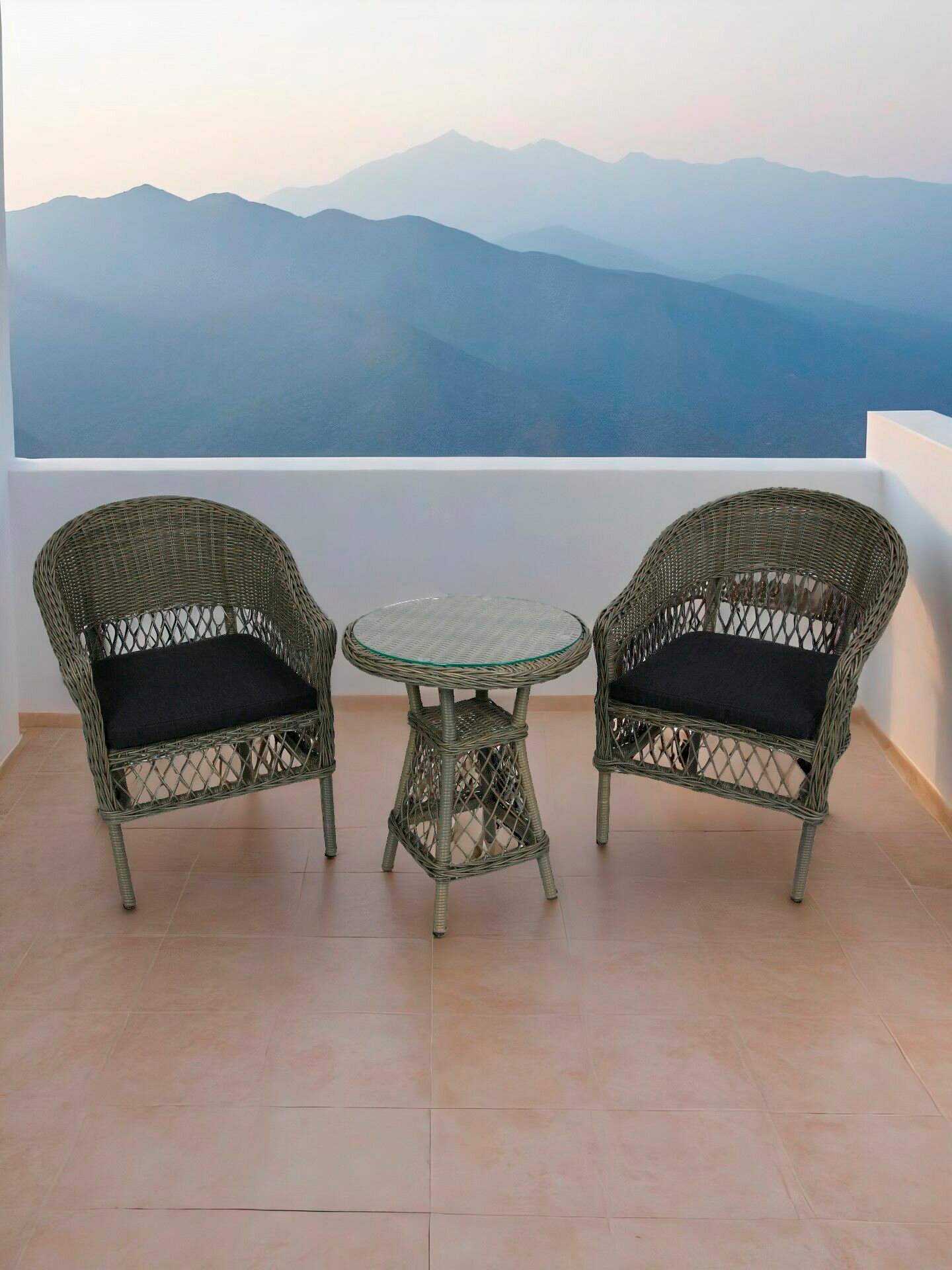 Набор садовой мебели, Комплект мебели "Бейхан" на 2 персоны, искусственный ротанг, коричневый/серый, для дачи, кафе и ресторанов