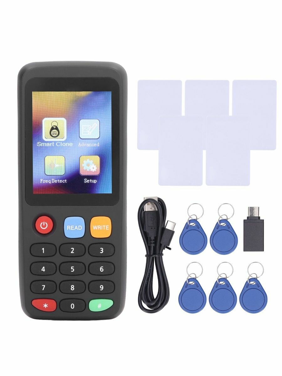 Копировальный аппарат для записи карт NFC с 5 UID для системы контроля доступа, дубликатор ID IC-карт со встроенным аккумулятором, 5 карт UID и пряжки в комплекте