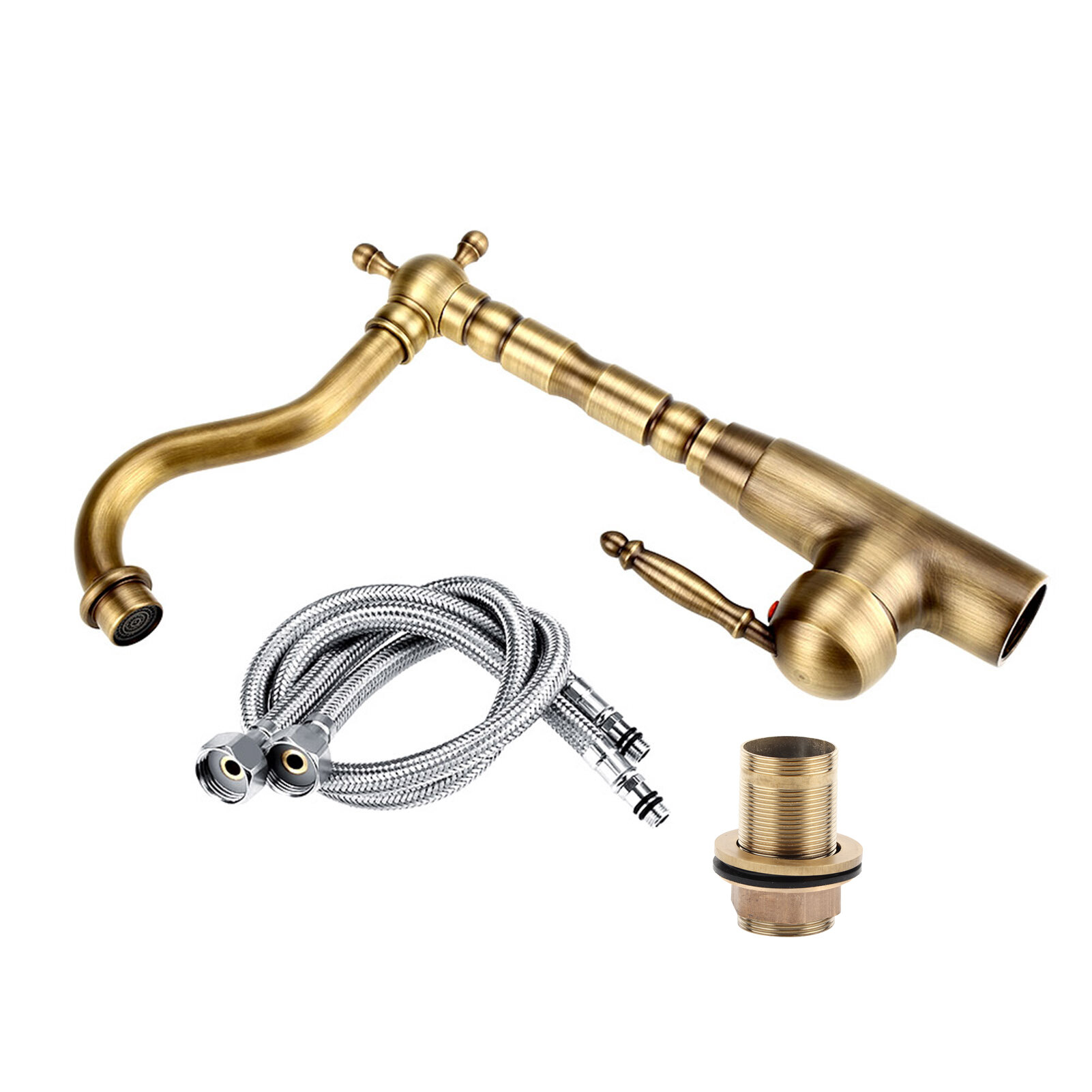 Антикварная ретро -стиль твердый латунный кухня бассейн раковина раковина горячие холодные трубы