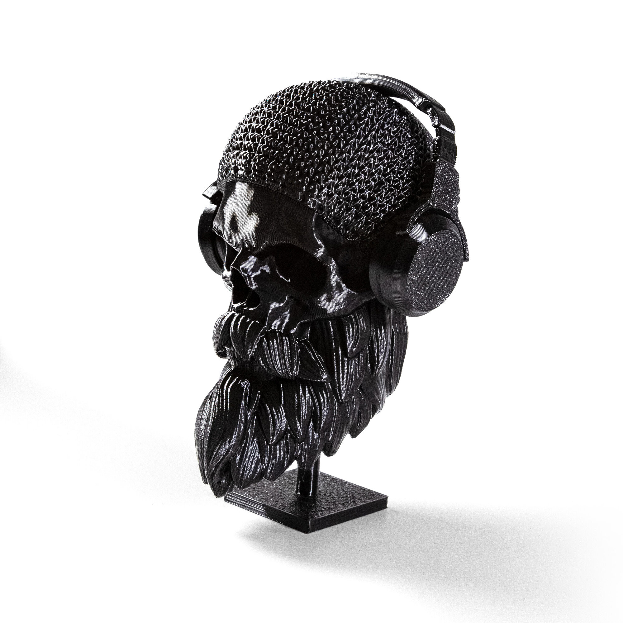 Бородатый череп в растакапе, фигурка для декора интерьера, арт-объект, коллекционный предмет, 3D печать, черный 18 см.