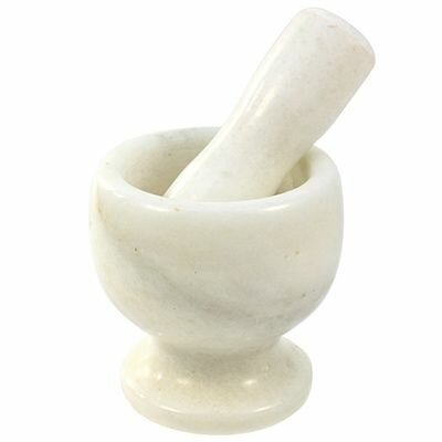 Ступка КНР 200 мл, натуральный камень, диаметр 10 см высота 10,5 см, с пестиком 4х13 см, "Белый мрамор"
