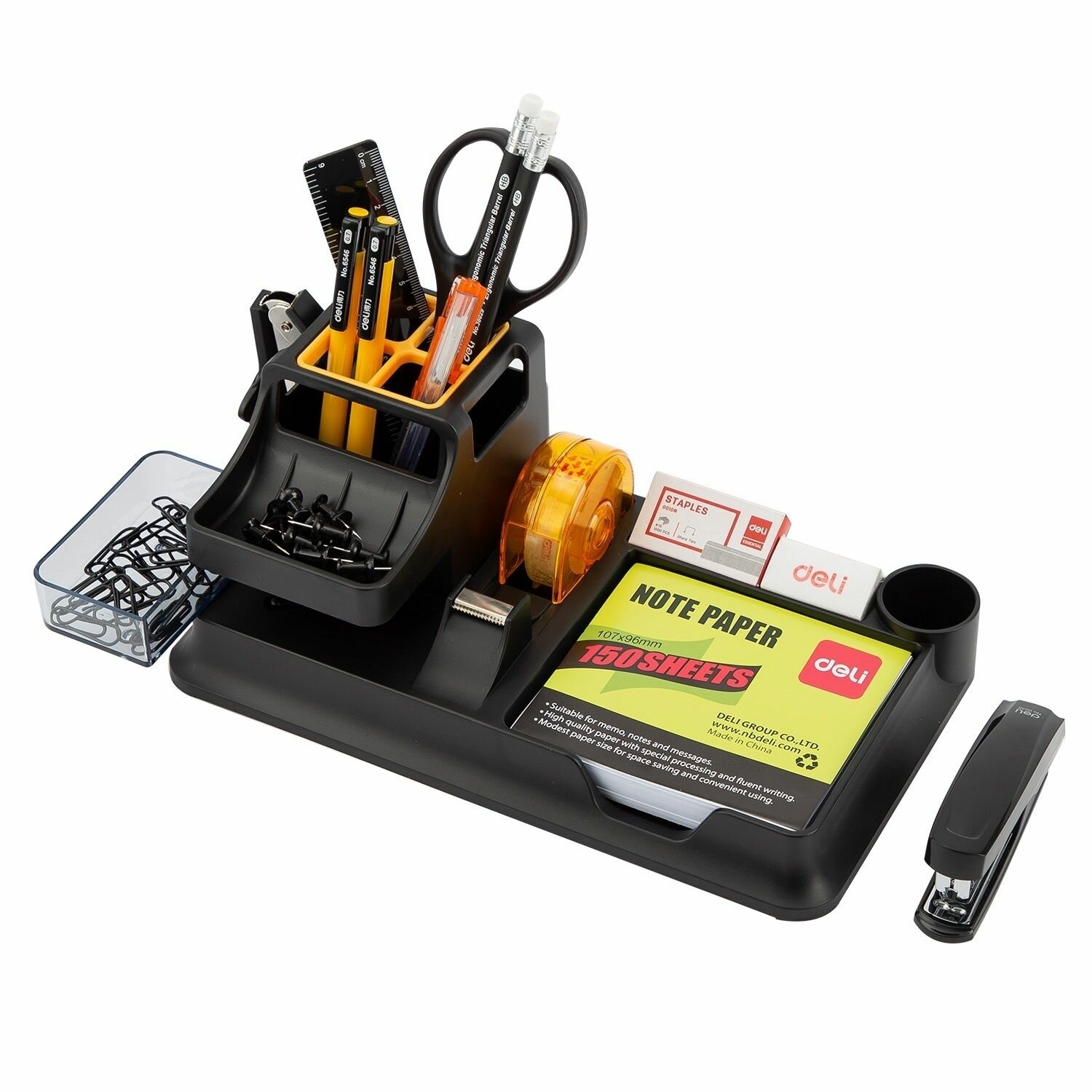 Набор канцелярский настольный Deli 17 предметов черный, прозрачный