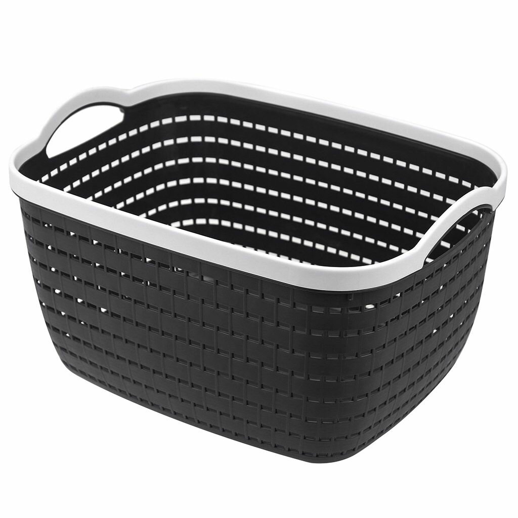 Корзина Домашняя Мода пластмассовая, для хранения, 35х 25 см, высота 19,5 см, с ручками, графит