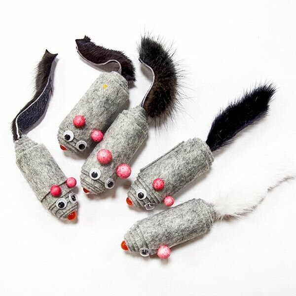 Игрушки для кошек Кот Лукас Мышь из фетра с норковым хвостом, 5 шт