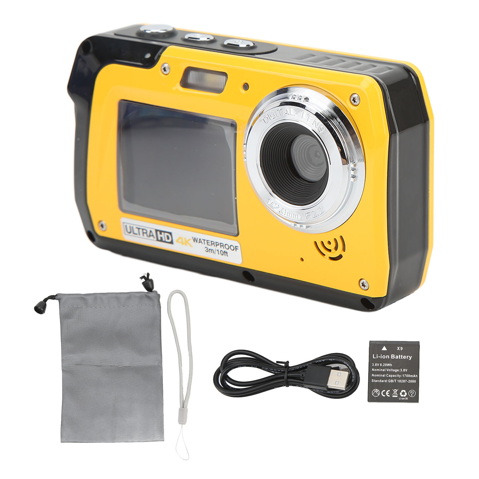 Цифроваявидеокамера4K56MPсдвумяэкранами,18-кратнымцифровымзумом, водонепроницаемостьдо3метров, подходитдляиспользованиянаоткрытомвоздухе.