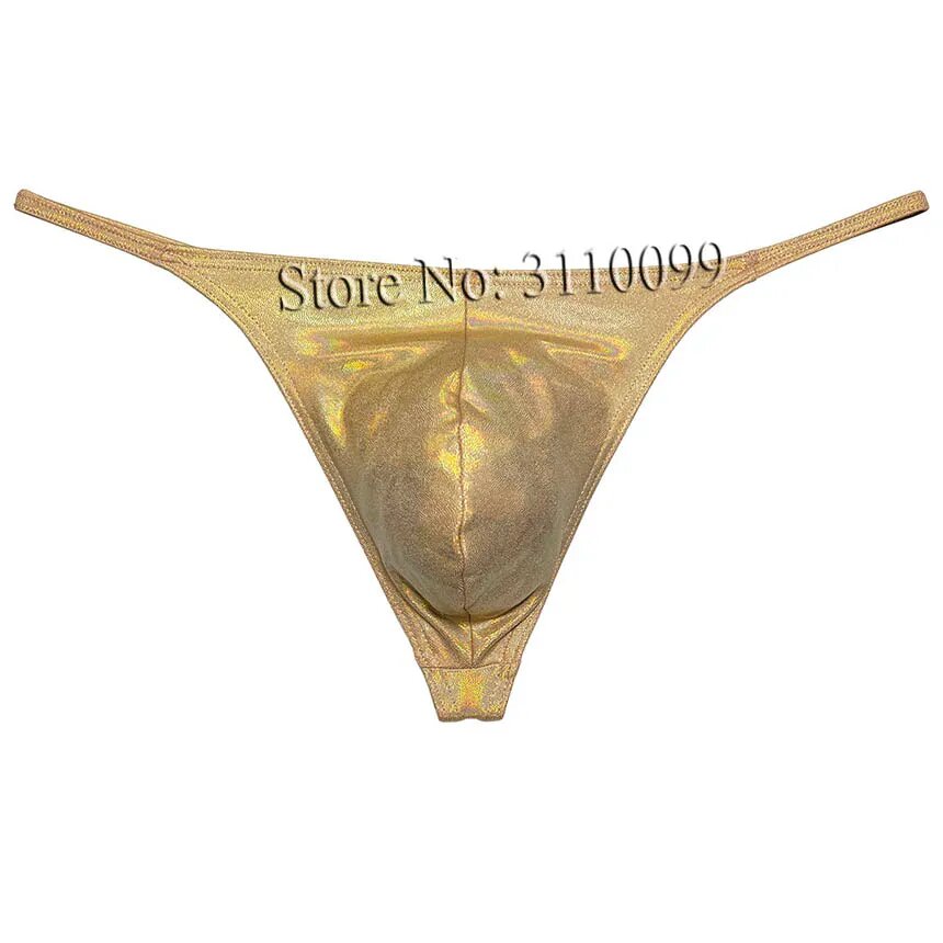 Мужские Блестящие стринги, нижнее белье, Классический чехол, Т-образная сторона, L, Желтый, Золотой