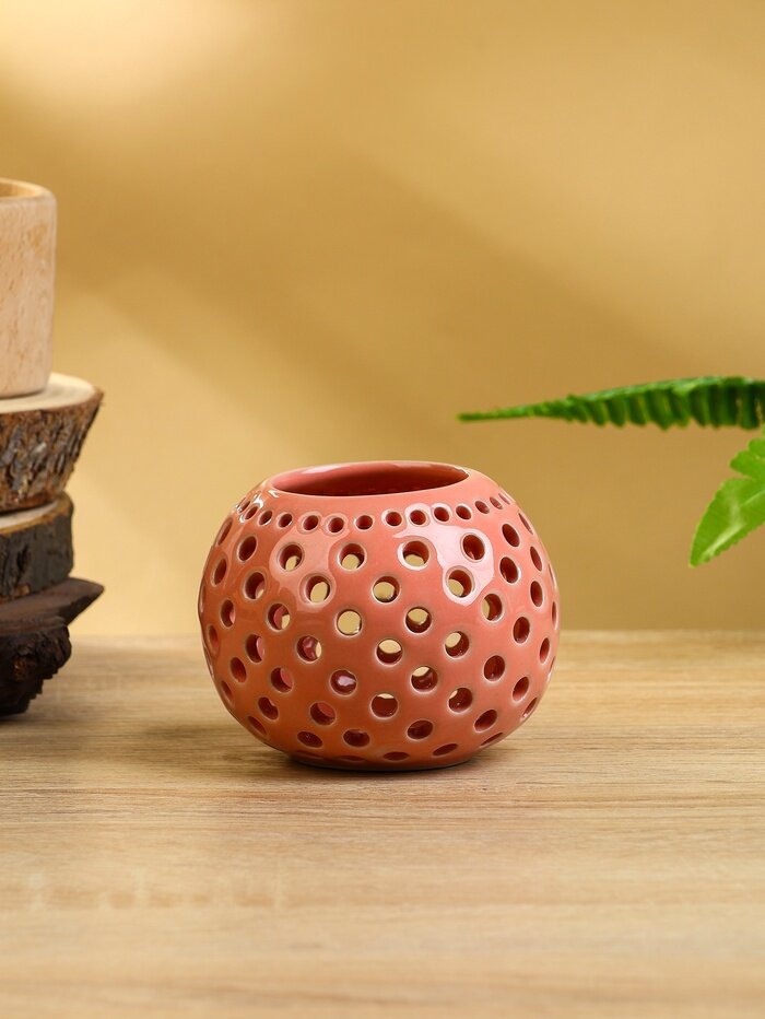 Подсвечник «Шар», 8.5×8.5×8 см, керамика, коралловый