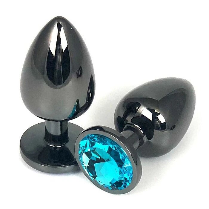 Темная анальная пробка «LaViba» с голубым кристаллом, размер S