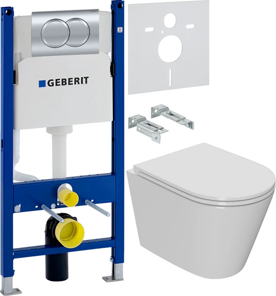 Комплект 3 в 1 Унитаз подвесной Bauedge Bau Nimb Hurricane3 / Инсталляция с кнопкой Geberit Duofix Delta 458.149.21.1 цвет хром / Звукоизоляция 156.050.00.1