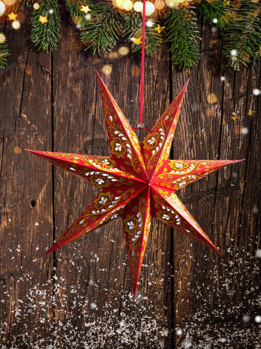 Рождественская звезда "хохлома" красная 57 см. TEAVIT, картон