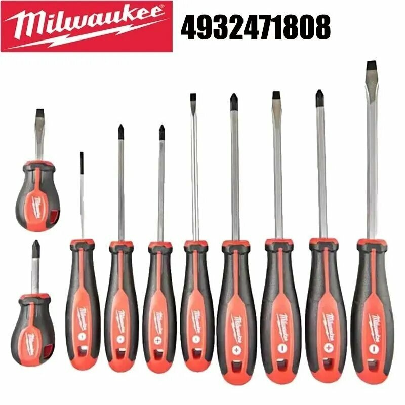 Набор из 10 трёхлепестковых отвёрток Milwaukee 4932471808, многофункциональный, прочный, устойчивый к столкновениям, шлицевый PH-отвёрточный ручной инструмент