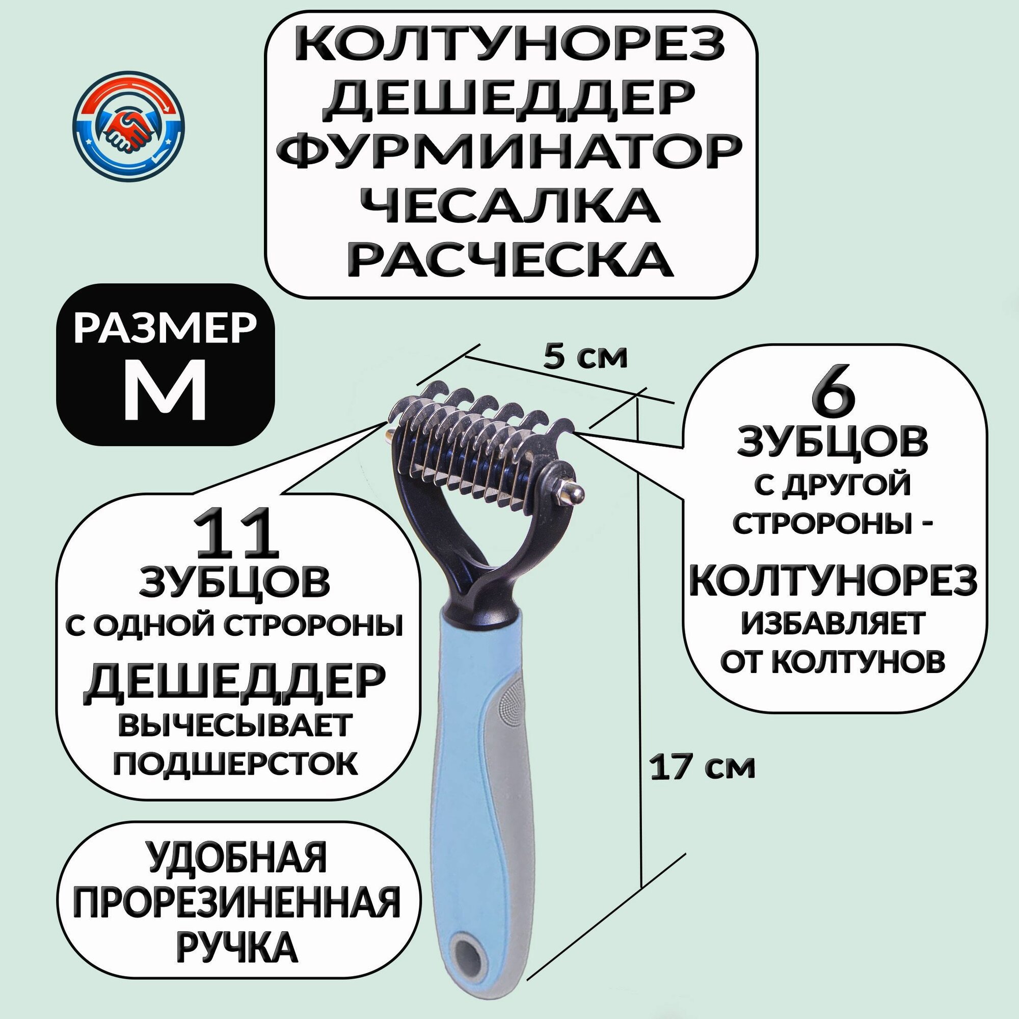 Колтунорез-фурминатор для длинношерстных кошек и собак - дешеддер против колтунов и для вычесывания подшерстка