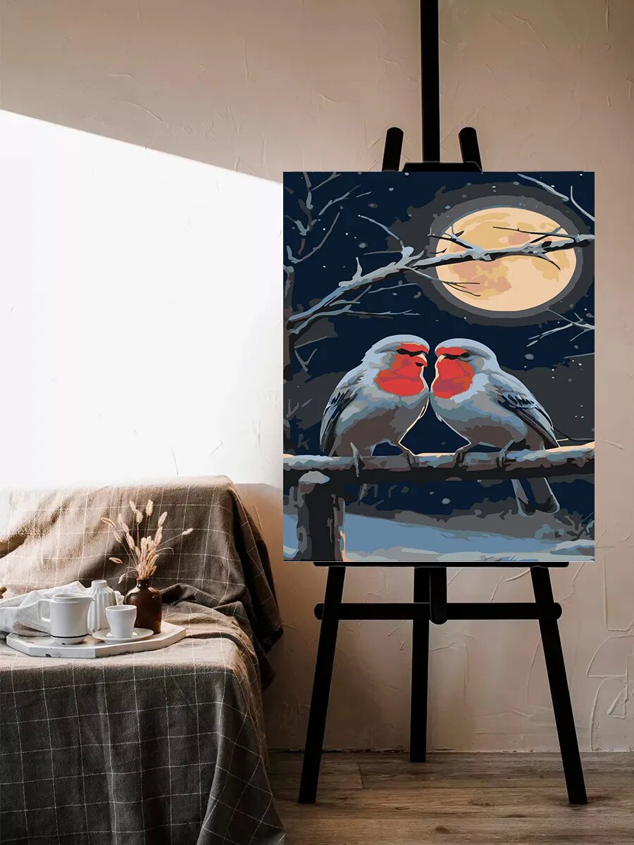 Картина по номерам 2 Птички на Ветке Романтика Любовь