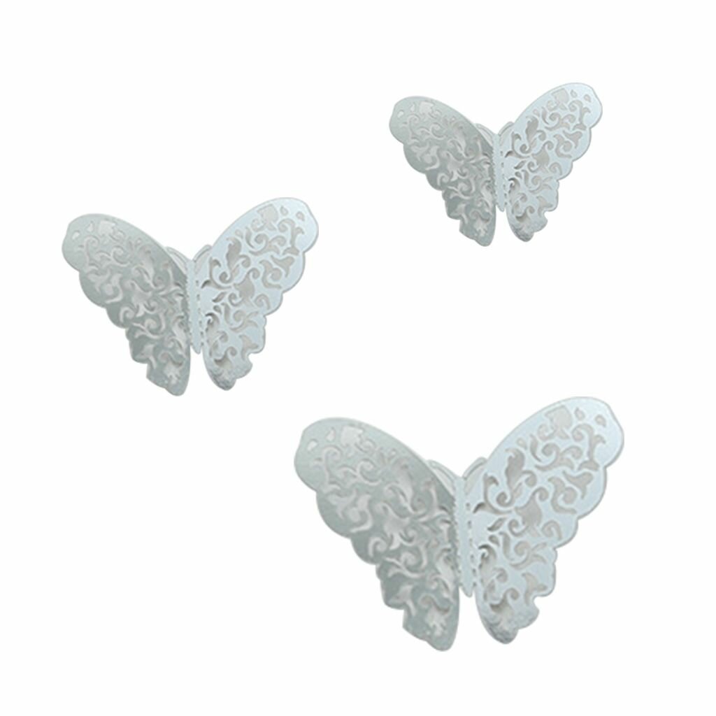 Декоративные наклейки,3D ажурные наклейки-бабочки на стену - серебряные, комплект из 36 штук