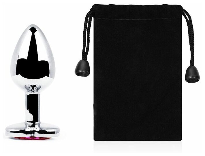 Серебристая анальная пробка с розовым кристаллом-сердечком - 7 см, розовый