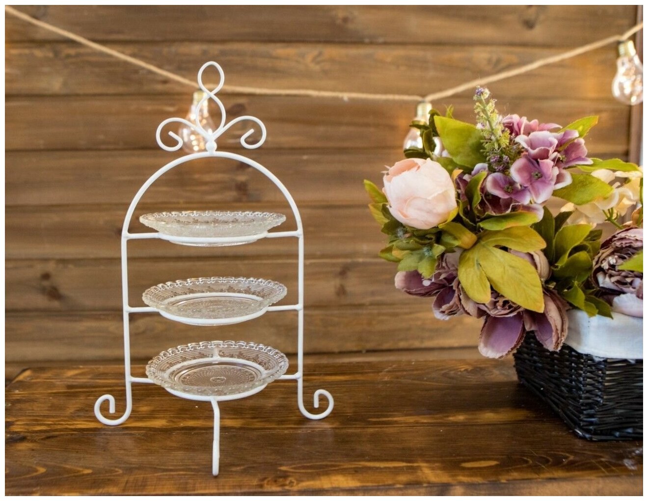 Этажерка для сервировки стола, стекло, металл, белая, трехъярусная, 21х32 см, Boltze