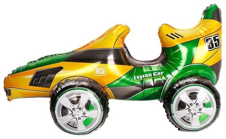 Шар 3D (24'/61 см) Фигура, Гоночная машина, Зеленый, 1 шт.