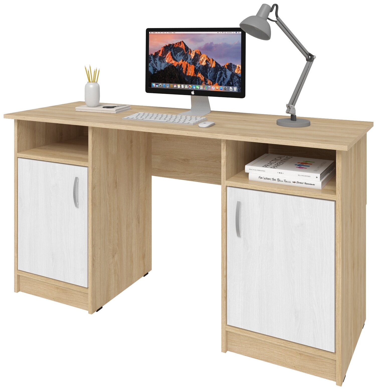 Стол письменный Хит-9, Ширина 140 см, Глубина 50 см, Высота 75 см, цвет: Дуб сонома/Белый