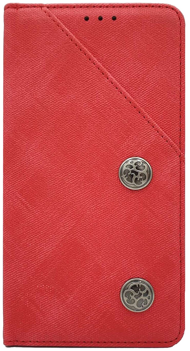Чехол-книжка Чехол. ру для iPhone XS ретро футляр азиатский стиль c декоративными пуговицами и визитницей красный