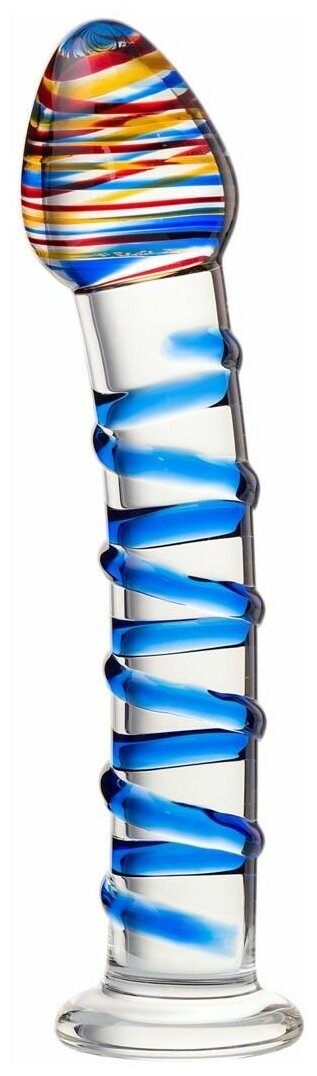Прозрачный фаллос из стекла со спиралью - 18 см,18 см,3,5 см, прозрачный, стекло, Женский, Фаллоимитаторы