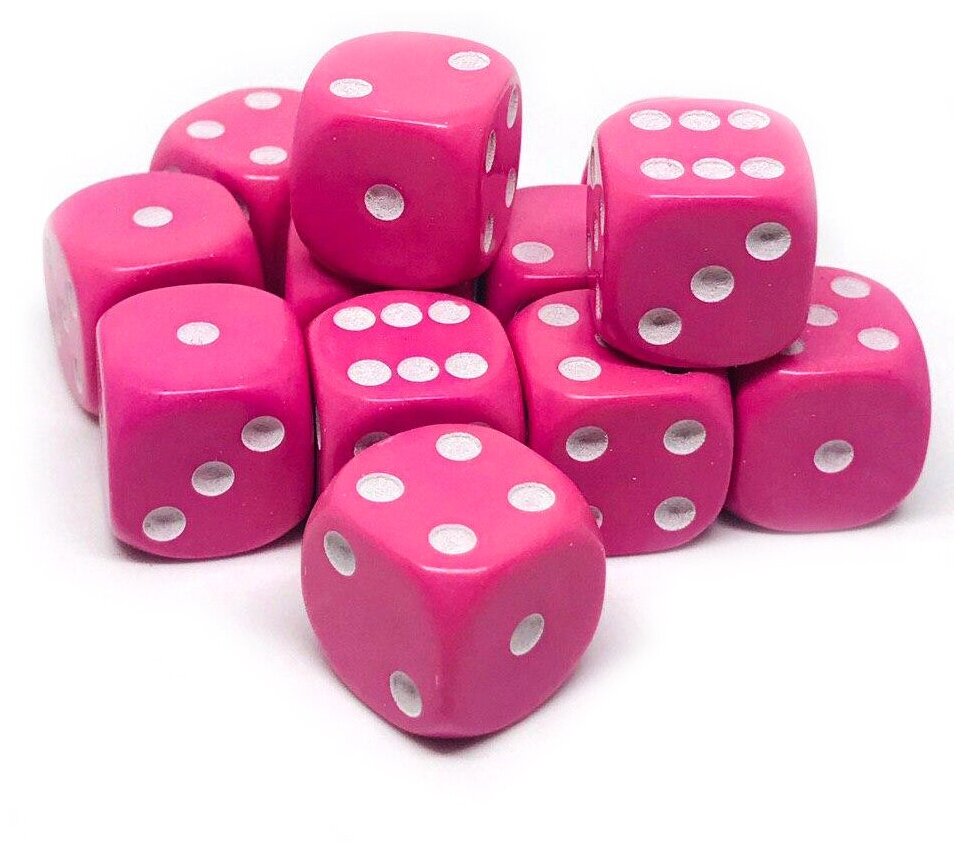 Набор игральных кубиков "Простые", D6, 16мм, 12 шт, цвет: розово-белый