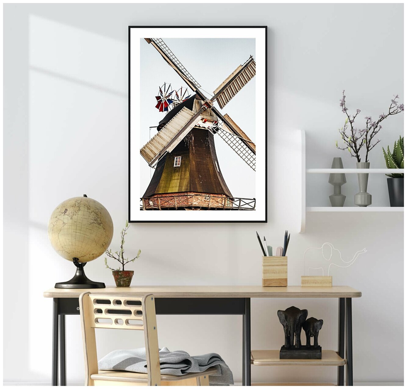 Постер "Мельница" 50x70 без рамки на стену для интерьера