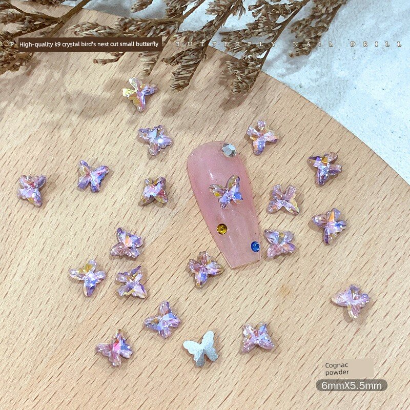 Кристально-фиолетовые гемы-бабочки, 5,5x6 мм, 20 шт, кристалл К9, 3D-дизайн бабочки для украшения ногтей