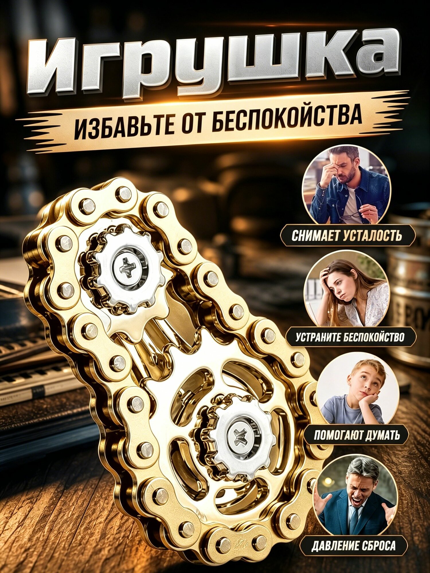 Спинер, игрушка антистресс, золотой,1 шт, антистресс-игрушка для детей и взрослых