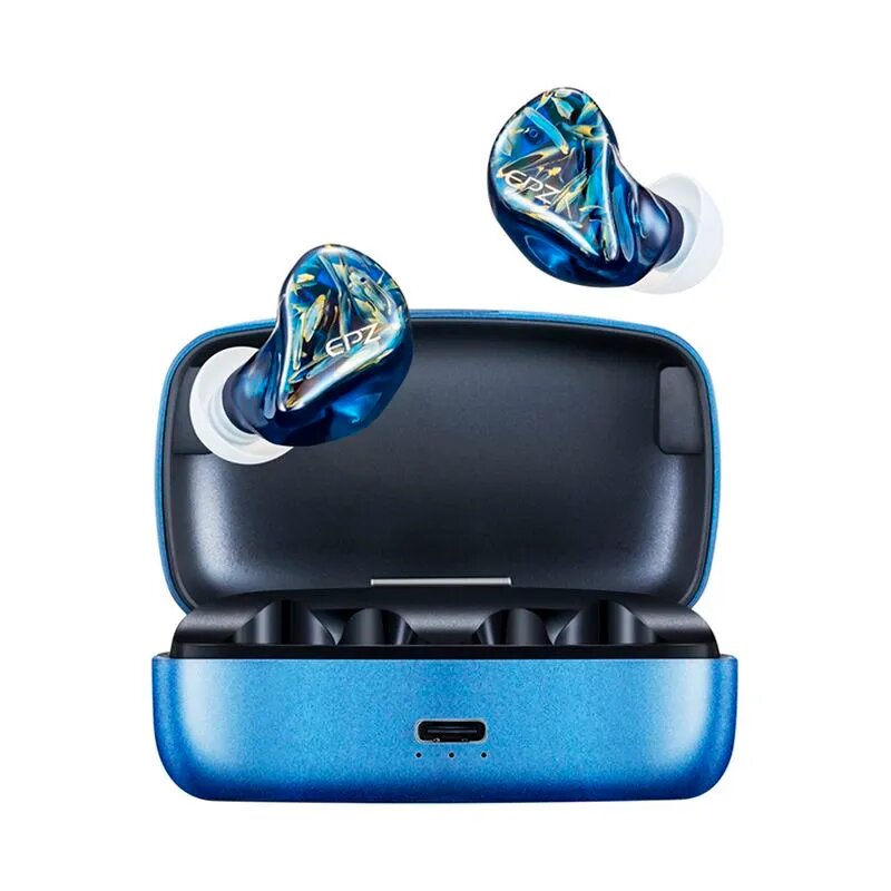 EPZ Наушники беспроводные с микрофоном, Bluetooth, USB Type-C, лазурный