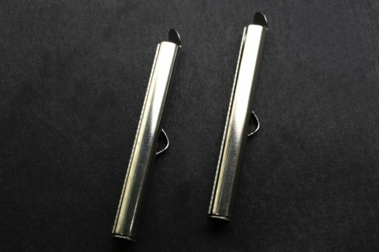 Концевик-трубочка с петелькой 35х4мм, внутренний диаметр 3мм, отверстие 1х2мм, цвет платина, латунь, 04-129, 2шт