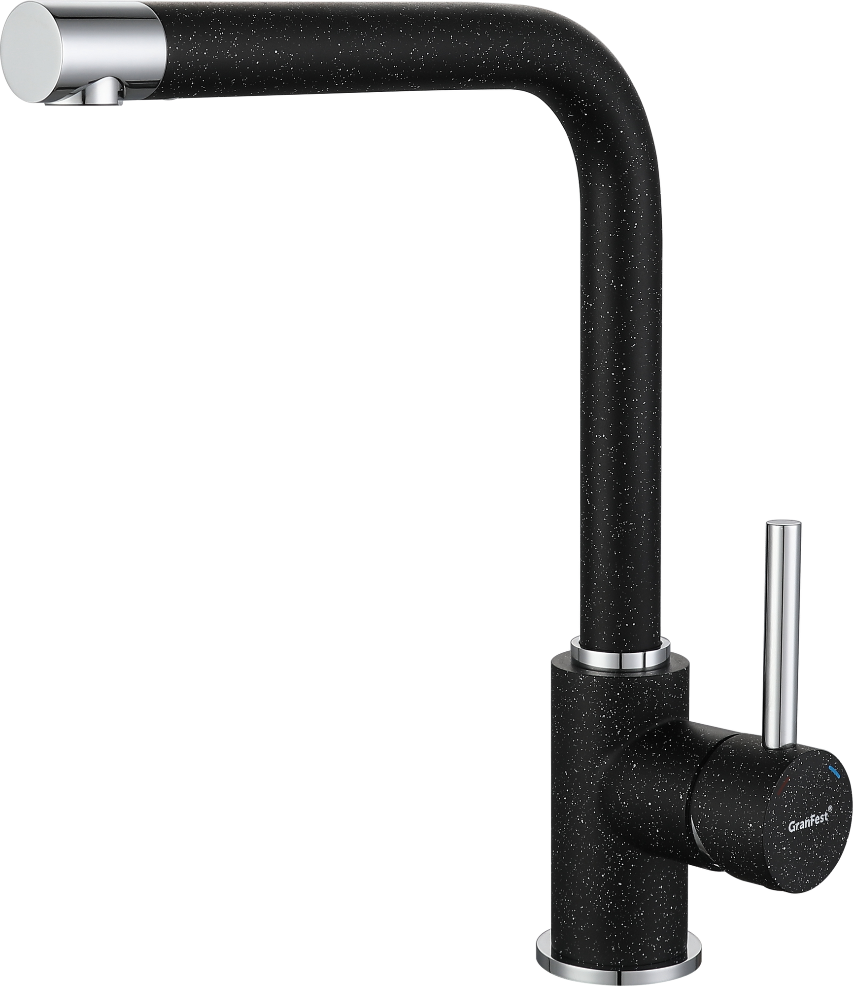 Смеситель GranFest 3651 Черный, для кухни, латунь/искусственный мрамор, рычажный, чёрный