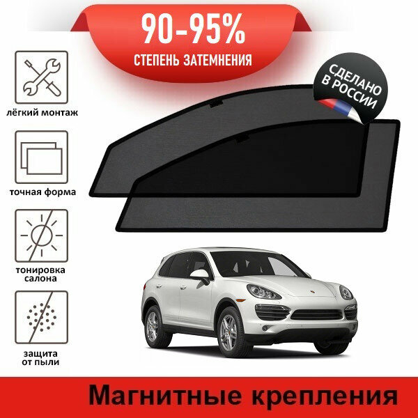 Каркасные шторки LATONIK PREMIUM на Porsche Cayenne 2 (2010-2014) на передние двери на магнитах с затемнением 90-95%