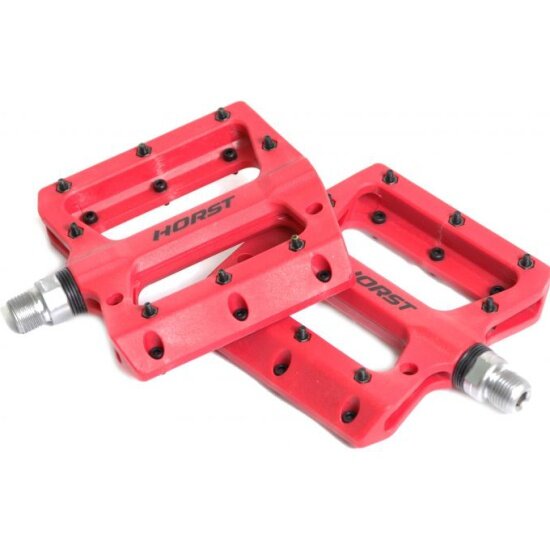 Педали Horst H601, нейлоновые, широкие, ось Cr-Mo с 2-мя герм. промподш. смен. шип.364 г оранжев, 00-170848