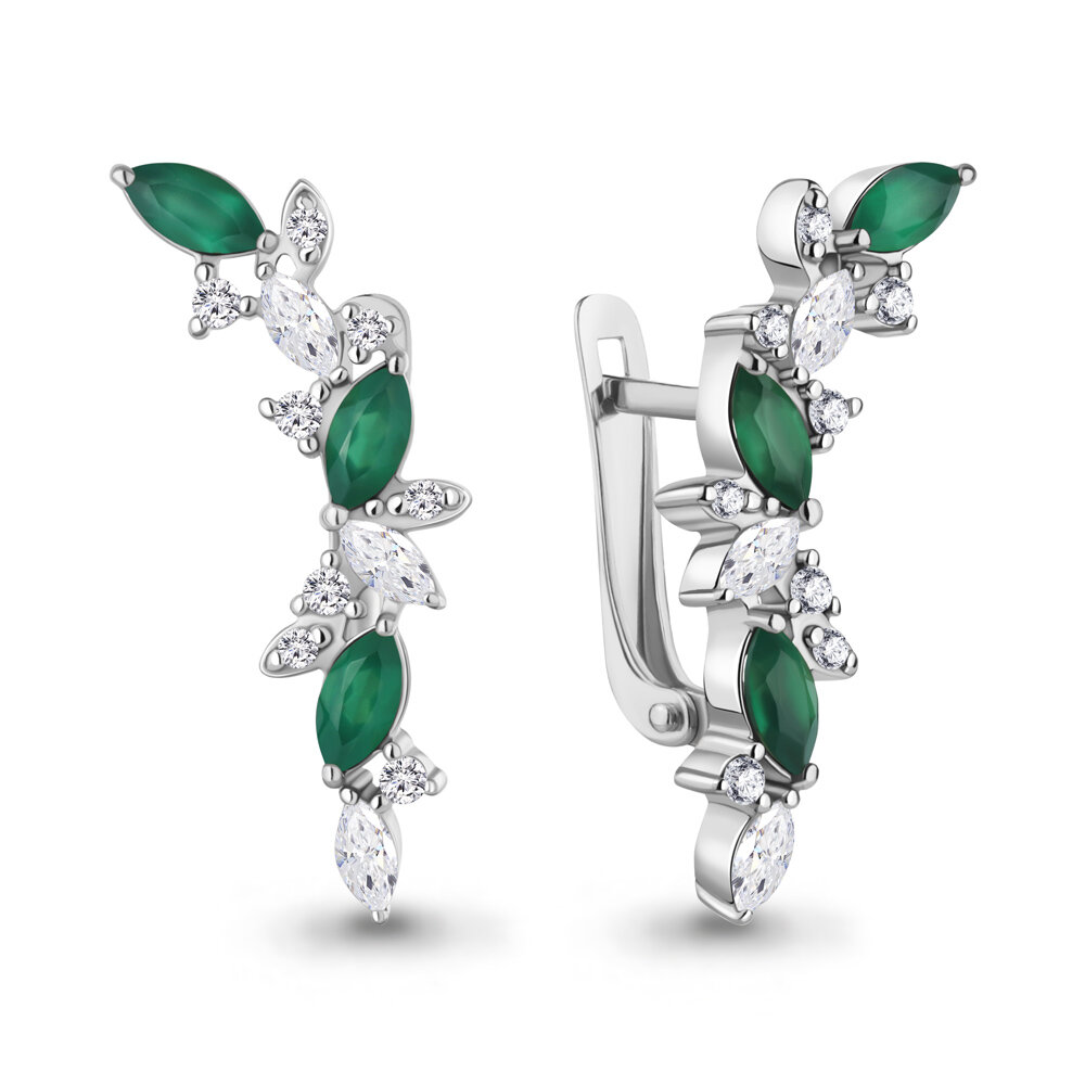 Серьги, серебро, 925 проба, родирование, агат, фианит