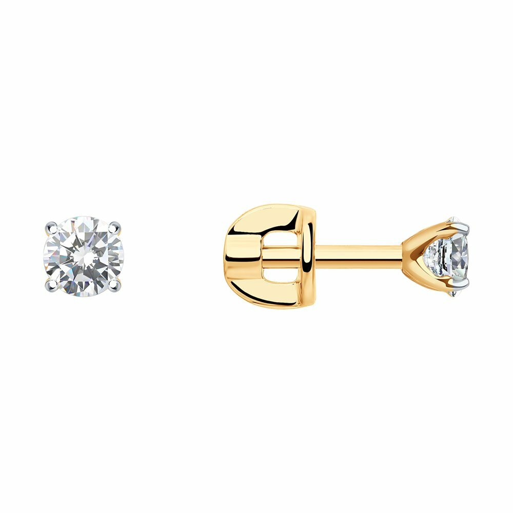 Серьги пусеты, красное золото, 585 проба, фианит