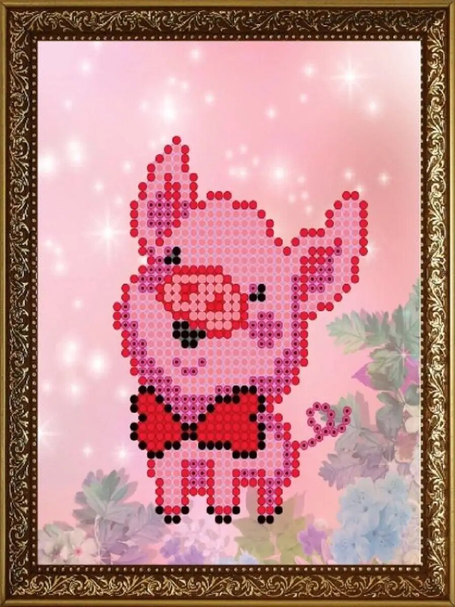 Набор на атласе со стразами Диамант алмазная мозаика картина Свинка 10*13см