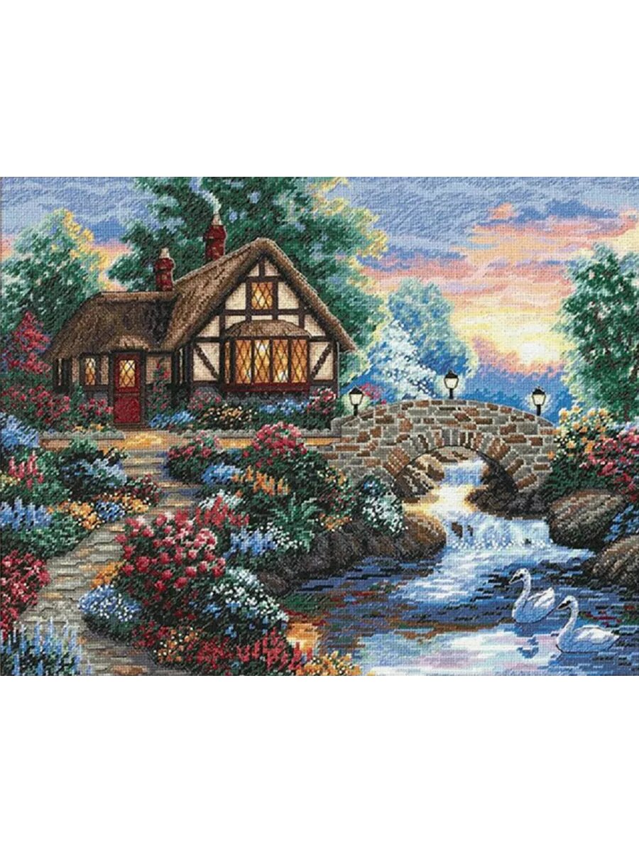Набор для творчества, набор для вышивания крестиком "Деревенский пейзаж" (размер 67 см *54 см)