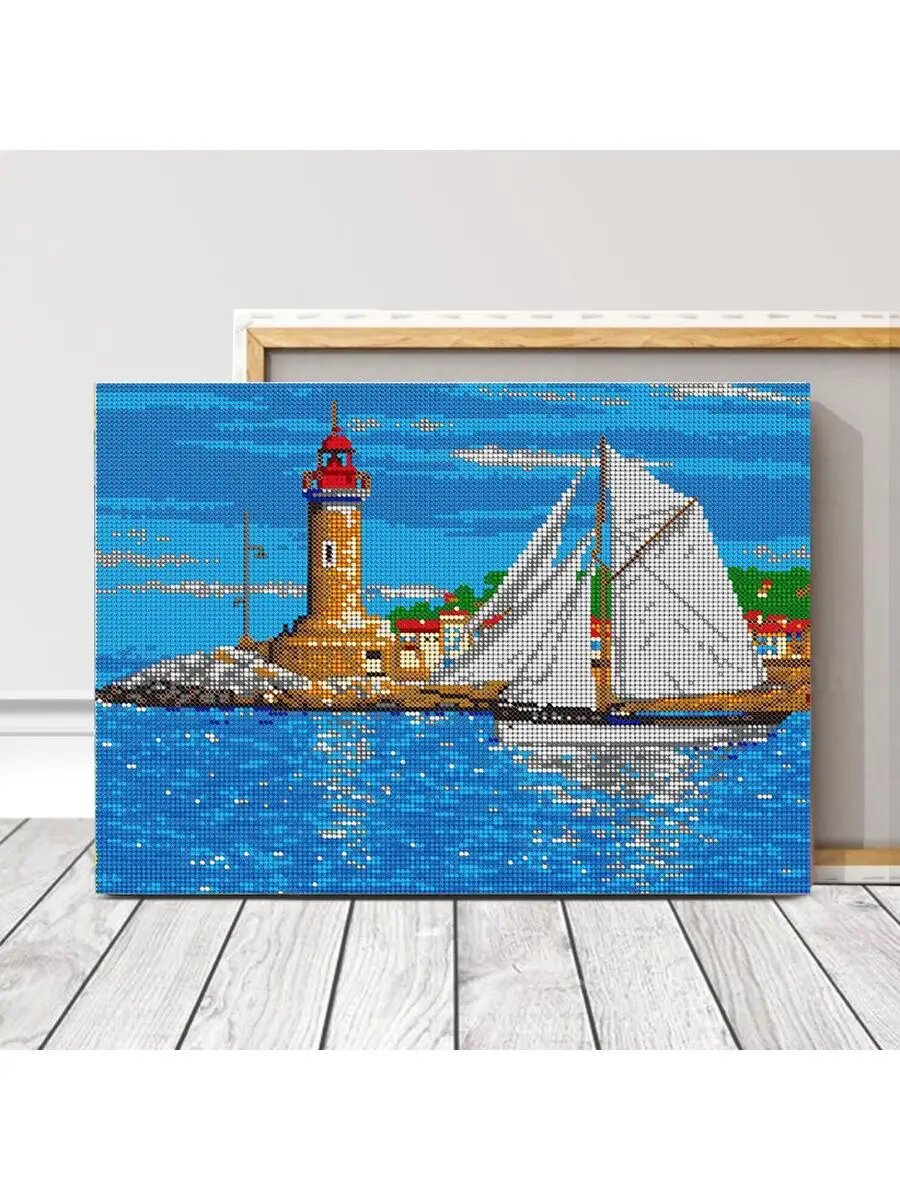 Алмазная мозаика на подрамнике, 43.5х35 см, картина Маяк
